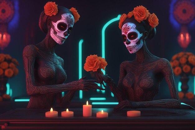 Premium Photo | Cyberpunk Calavera in a bright neon cyberpunk ... Premium Photo | Cyberpunk Calavera in a bright neon cyberpunk ...