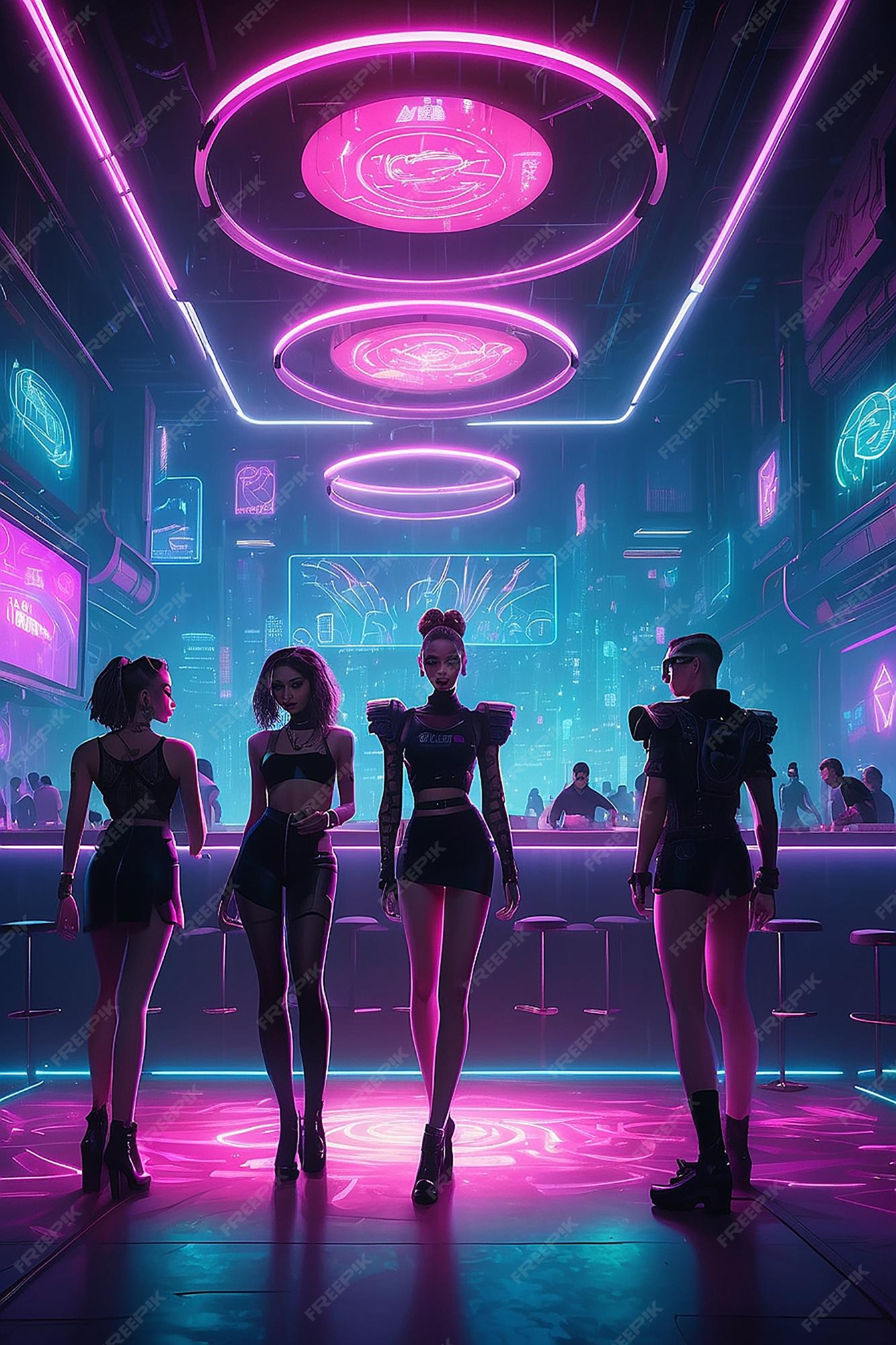 Premium Photo A Cyberpunk Nightclub With Neon Lights Holographic
