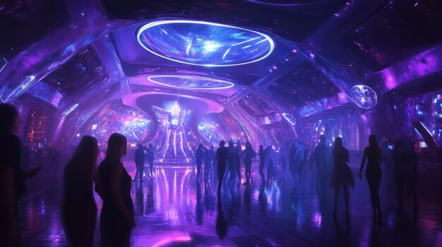 Cyberpunk Nightlife Holographic Dancers In A Futuristic Club Premium