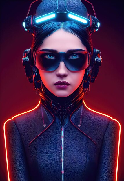 Premium Photo A Cyberpunk Portrait Of An Attractive Woman In The