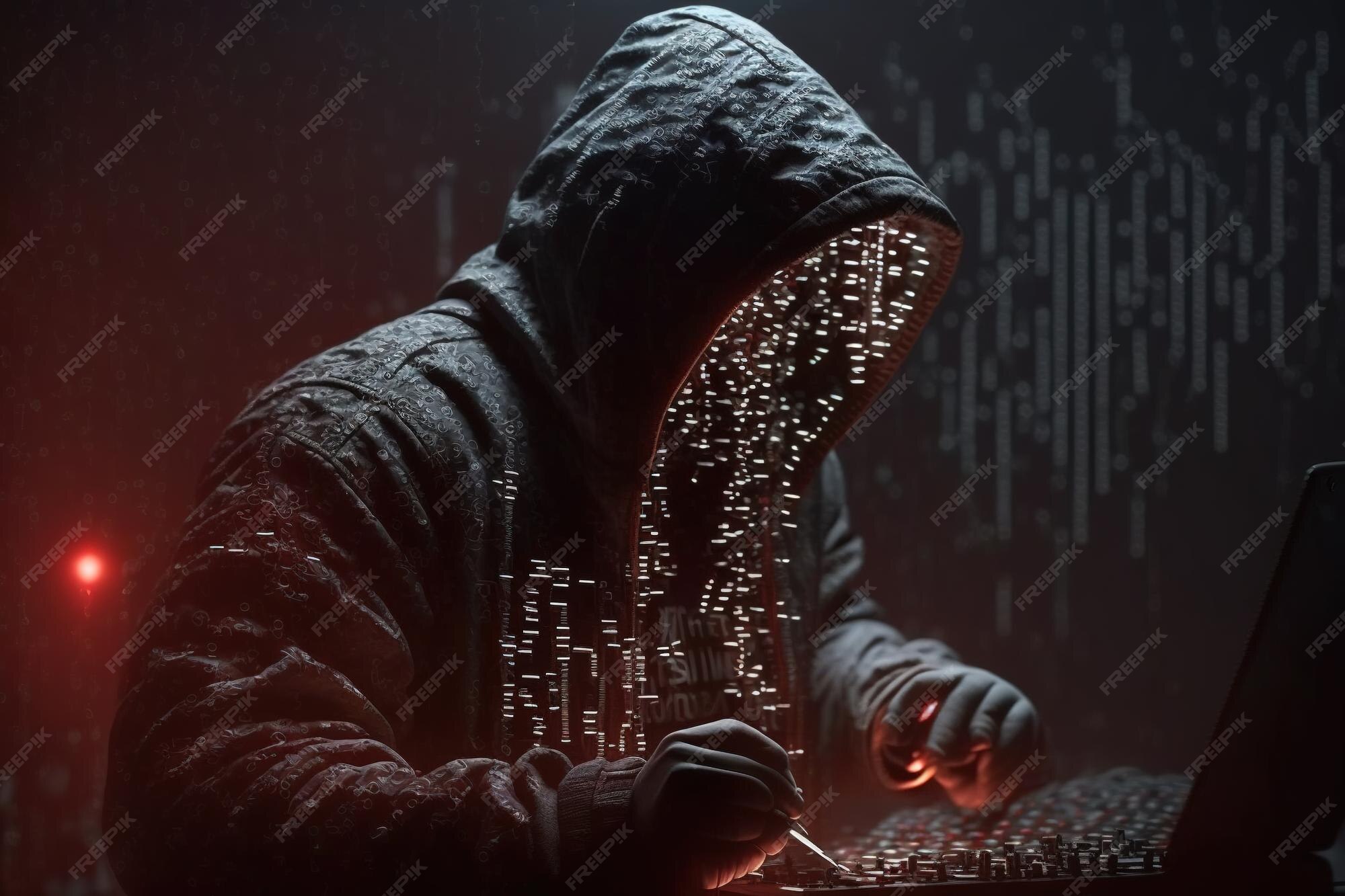 Premium Photo Cybersecurity Computer Hacker With Hoodie Vulnerability And Hackercodingmalware