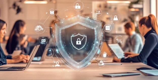 Cybersecurity Shield Protecting Workplace | Premium AI-generated image Cybersecurity Shield Protecting Workplace | Premium AI-generated image