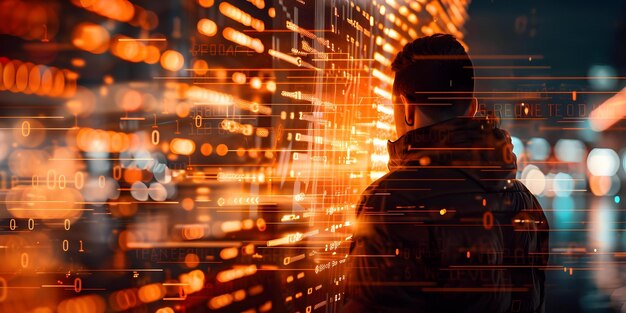 Premium Photo | Cybersecurity Threat Detection Tools Digital Hacker with Glowing Binary Code ...