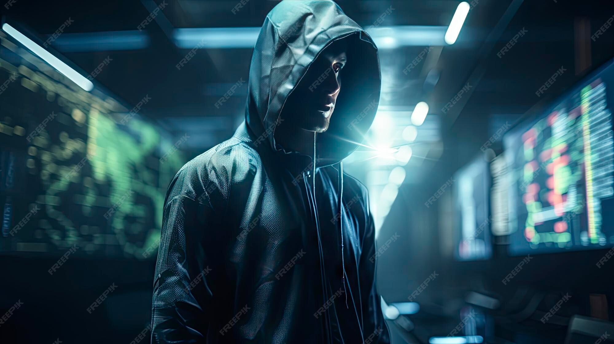 Premium Photo Cybersecurity Vulnerability And Hackercodingmalware Concept Hooded Computer