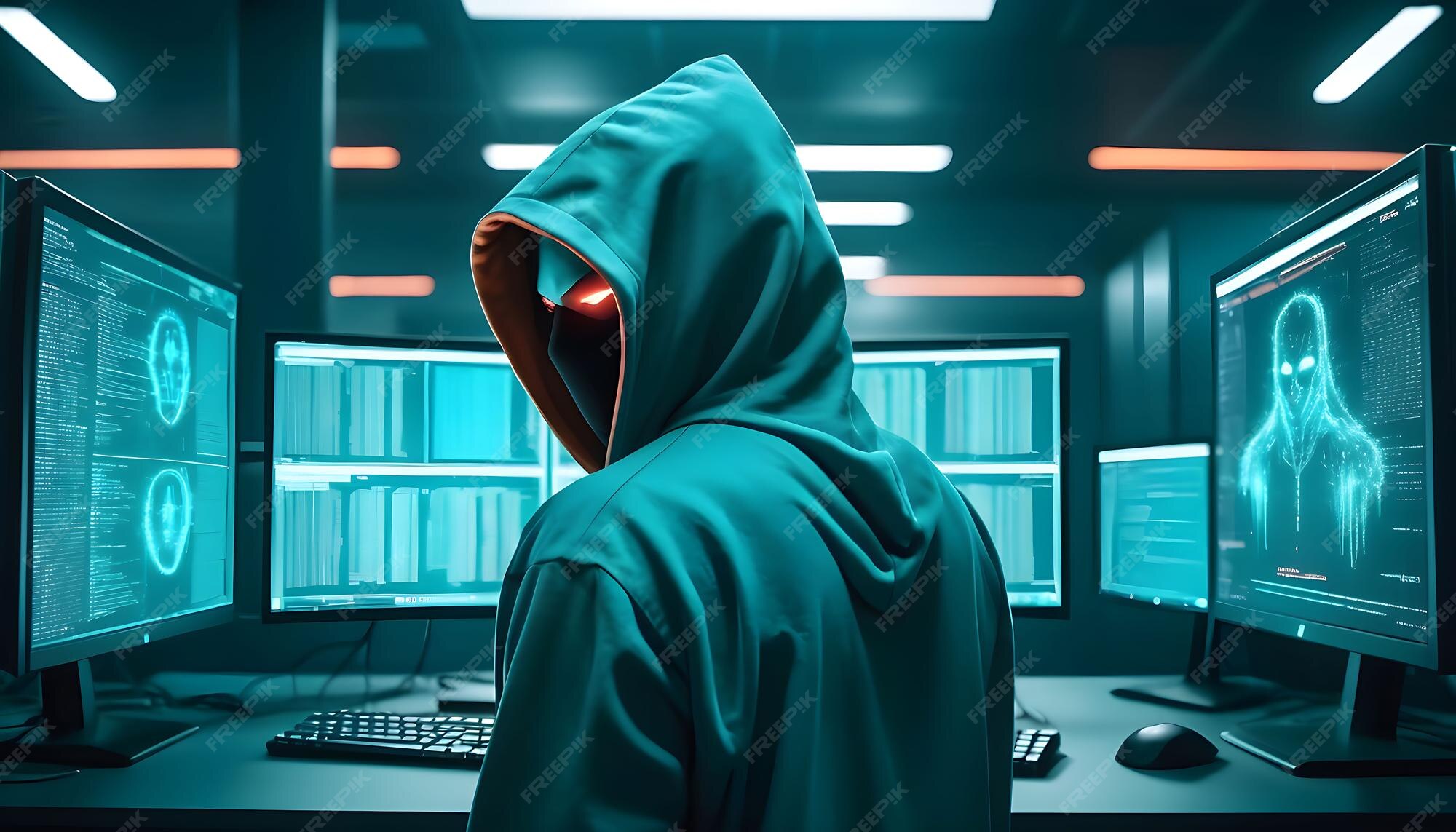 Cybersecurity Vulnerability System And Hacker Coding Malware Concept Hooded Computer Hacker