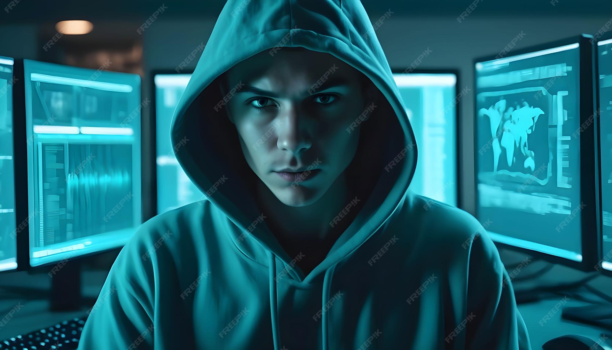 Cybersecurity Vulnerability System And Hacker Coding Malware Concept Hooded Computer Hacker