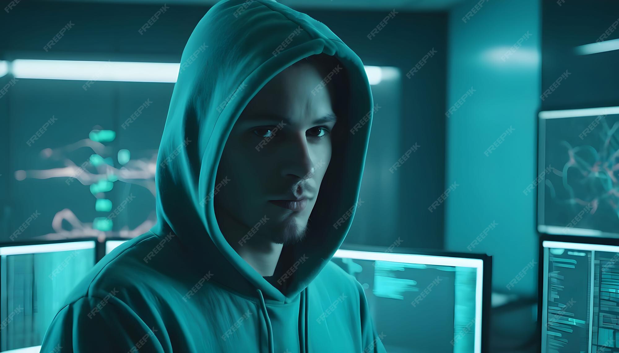 Cybersecurity vulnerability system and hacker coding malware concept Hooded computer hacker ...