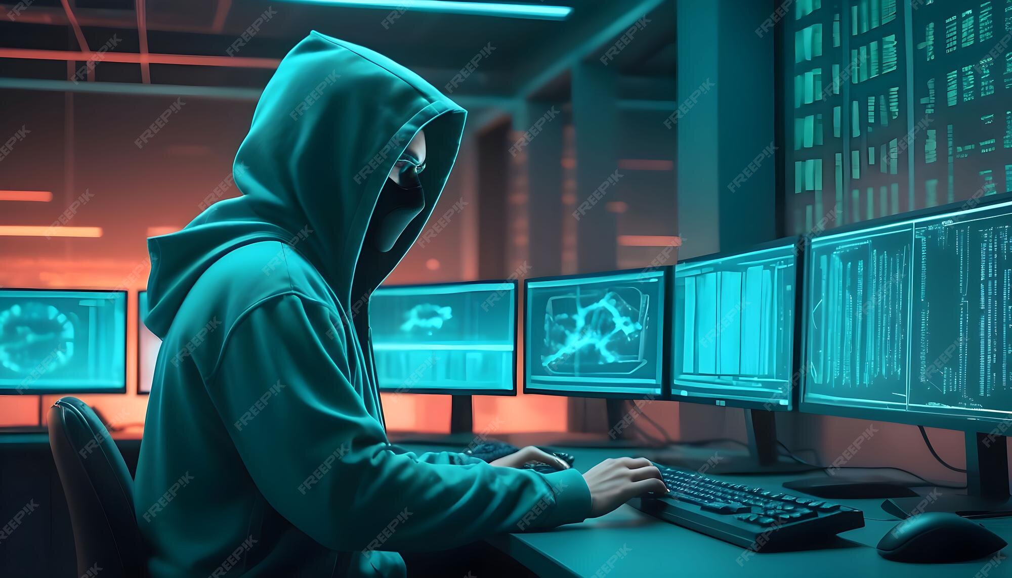 Premium Photo | Cybersecurity vulnerability system and hacker coding malware concept Hooded ...