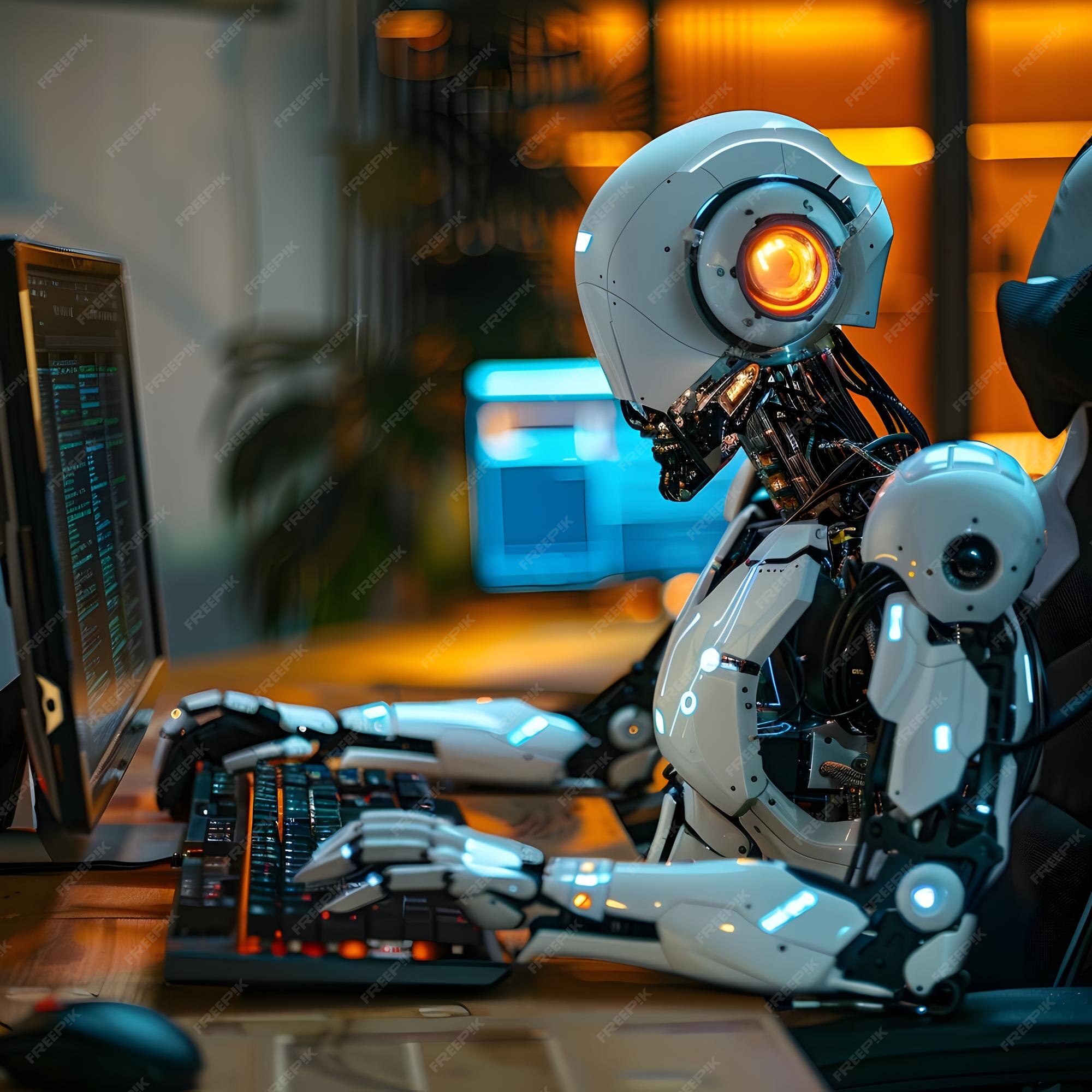 Cyborg Artificial Intelligence Operating Computer Technology for Programming Coding in ...