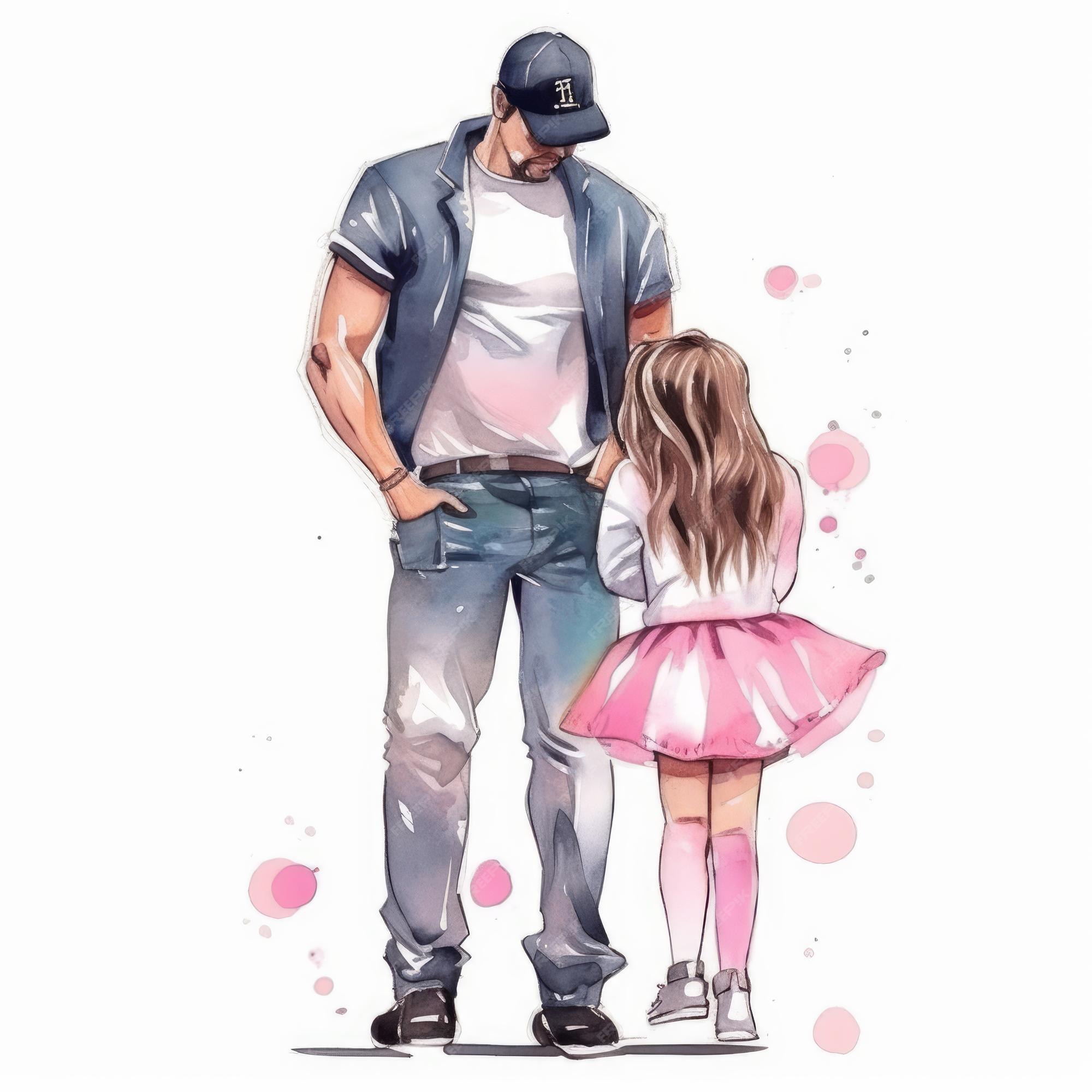 Premium Photo Dad And Daughter Clipart Full Body Watercolor