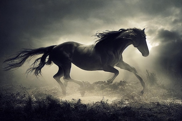 Premium AI Image | Dark horse running in the wind generative ai Premium AI Image | Dark horse running in the wind generative ai