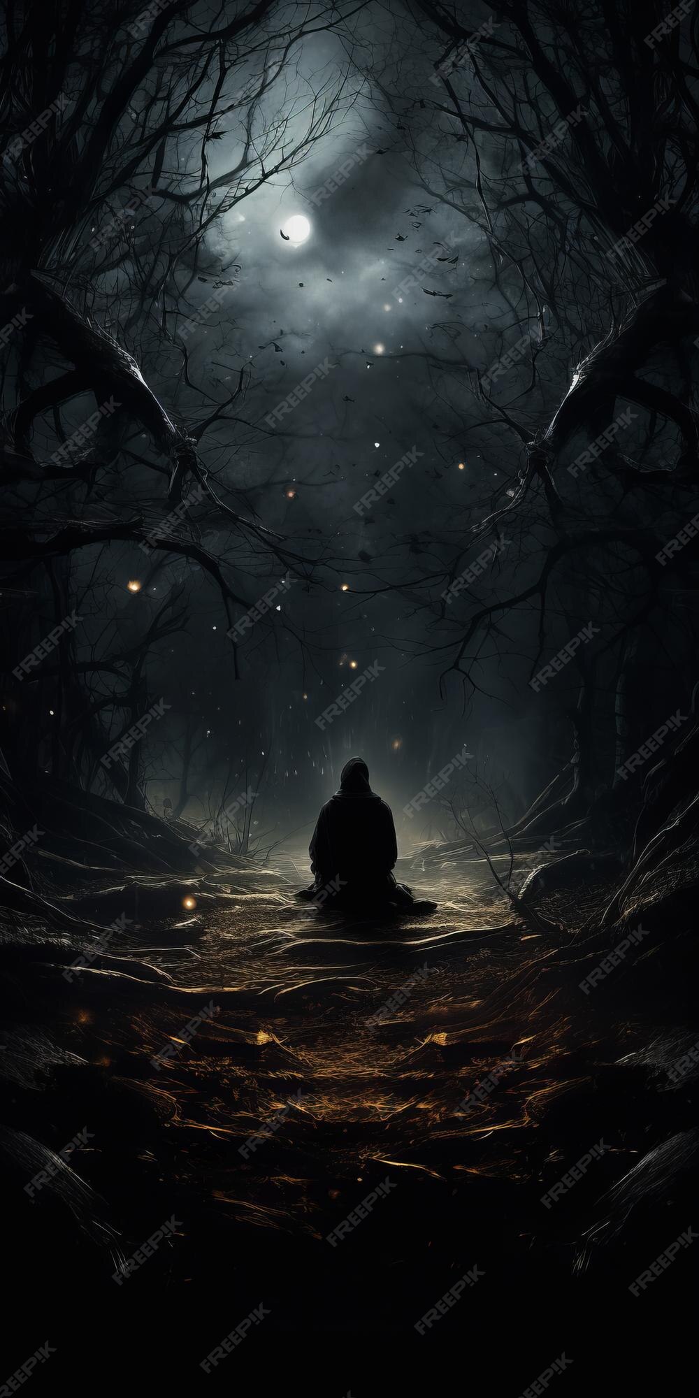 Premium AI Image | Dark Moonscape A Tale Of Cursed Solitude Premium AI Image | Dark Moonscape A Tale Of Cursed Solitude