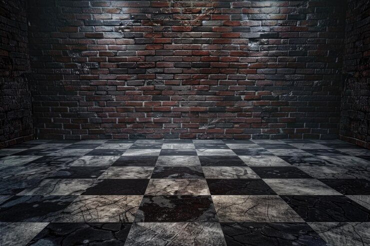 Premium Photo Dark Room With Tile Floor And Brick Wall Background
