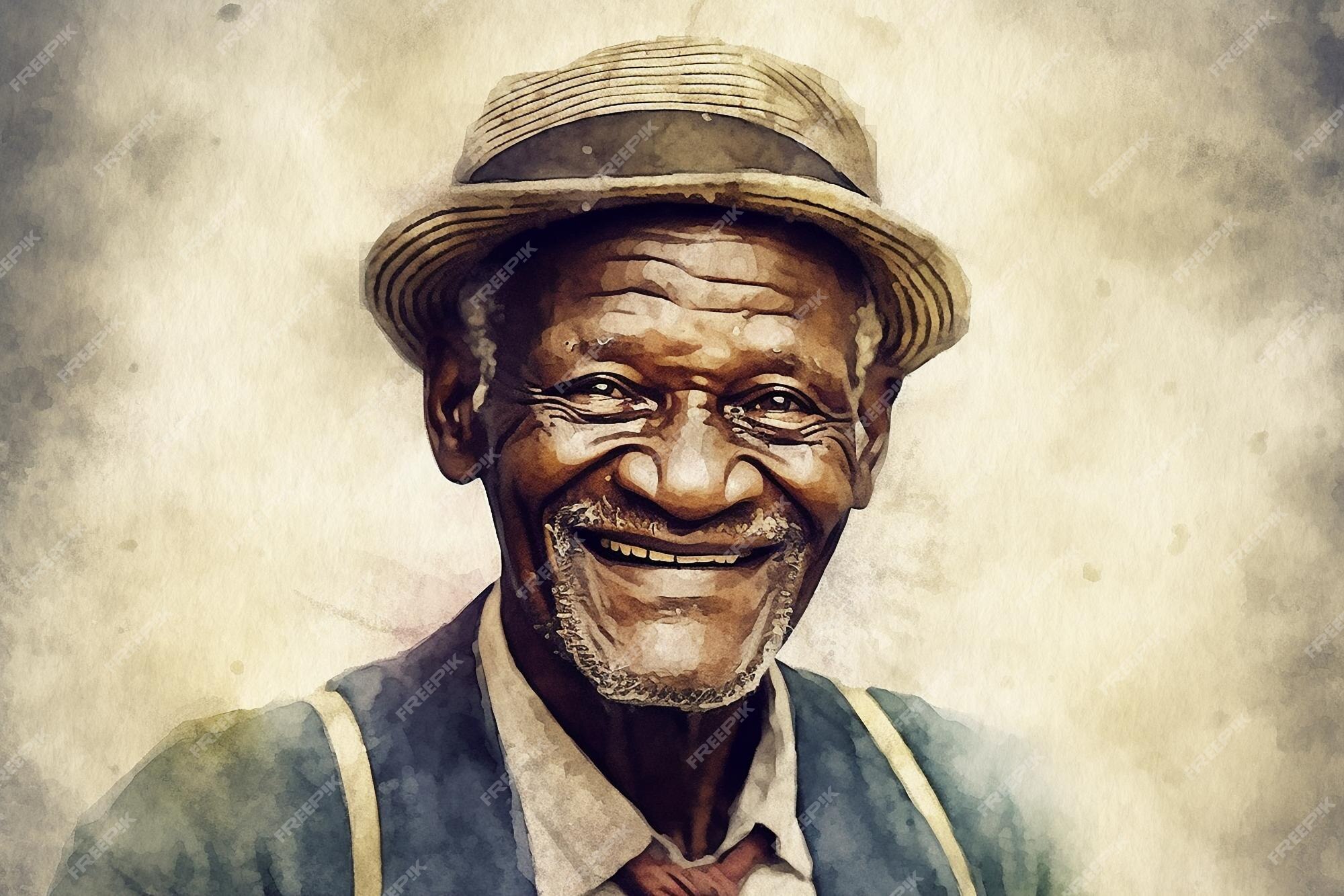 Premium Ai Image Dark Skinned Man Retro Portrait Black Man With Hat