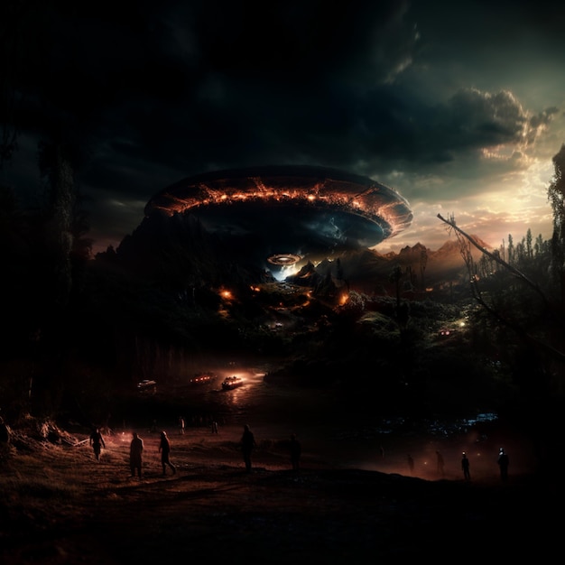 Premium AI Image | Dark and stormy skies with a large alien spaceship ... Premium AI Image | Dark and stormy skies with a large alien spaceship ...