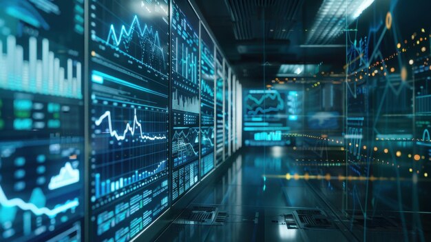 Premium Photo | A data analysis center with rows of servers and analysts working on multiple ...