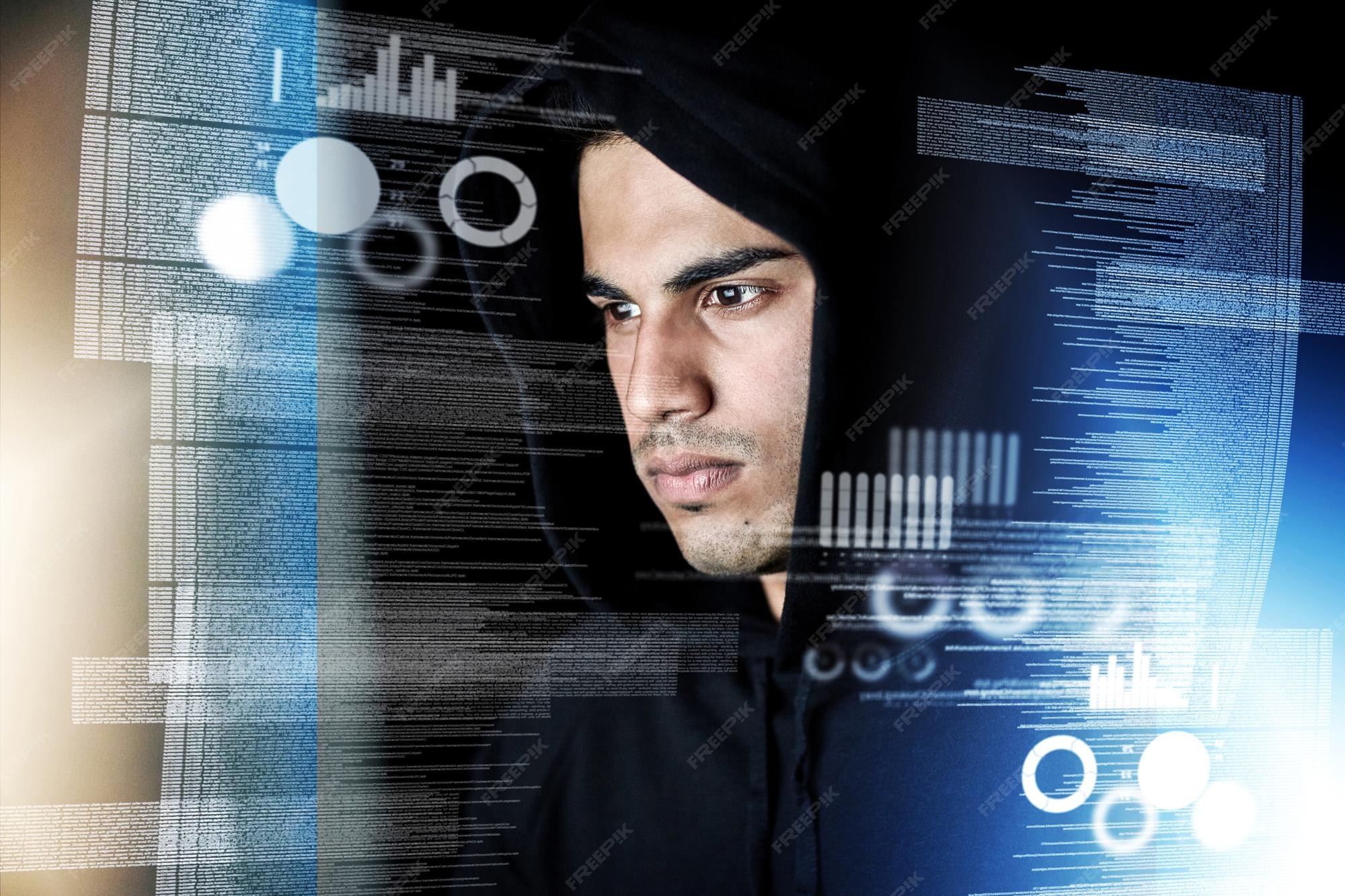 Premium Photo Data Analysis Digital Overlay And Man Hacker Or
