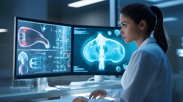 Premium Ai Image A Data Analyst In A Lab Setting Processing Complex Data On A Computer With