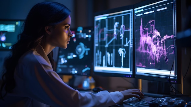 Premium Ai Image A Data Analyst In A Lab Setting Processing Complex Data On A Computer With
