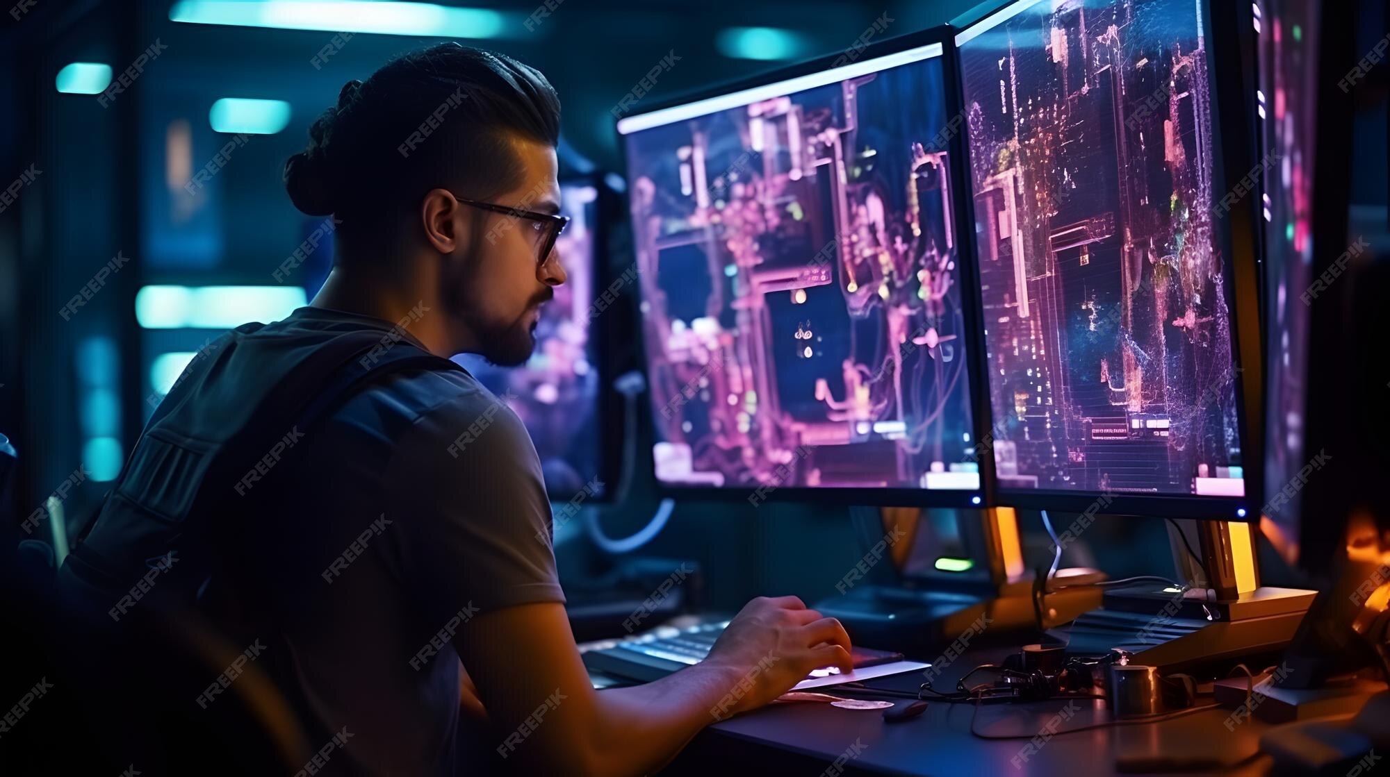 Premium Ai Image A Data Analyst In A Lab Setting Processing Complex Data On A Computer With