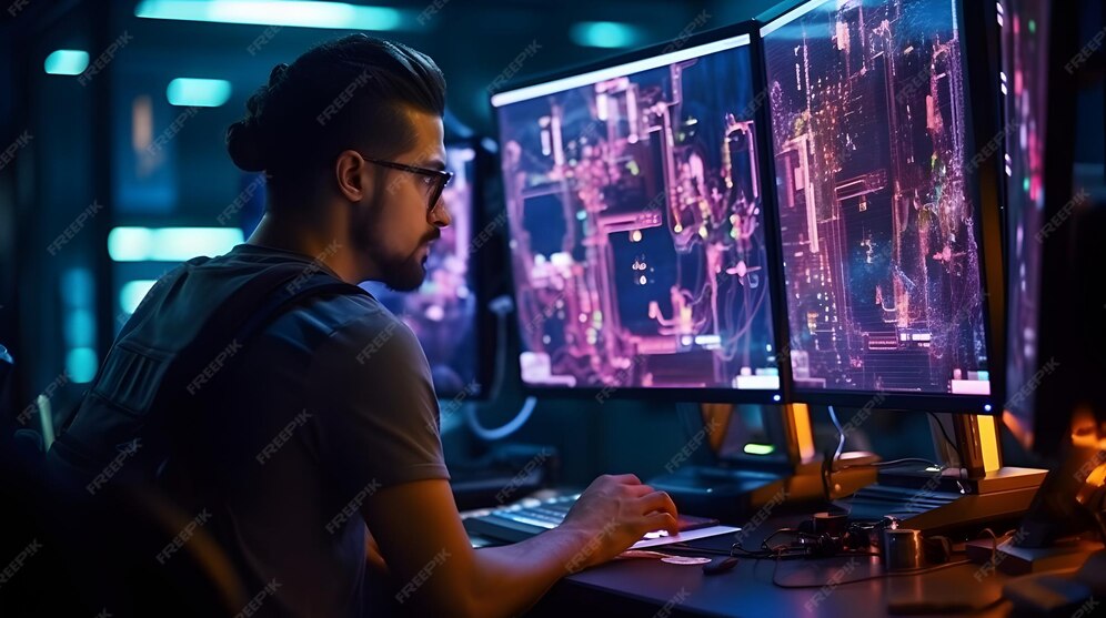 Premium Ai Image A Data Analyst In A Lab Setting Processing Complex Data On A Computer With