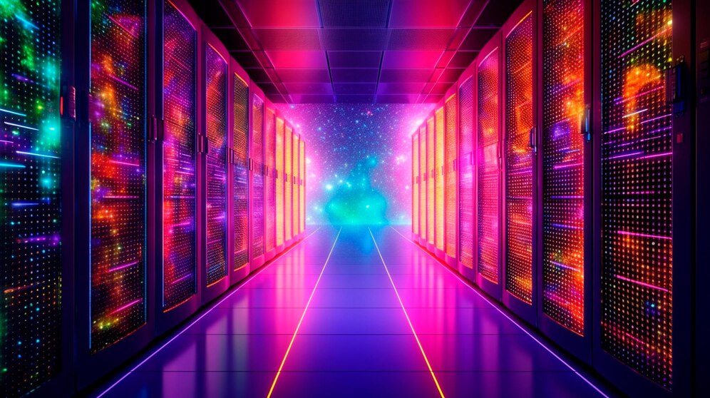 Premium Photo Data Center Server Room Colorful Supercomputer