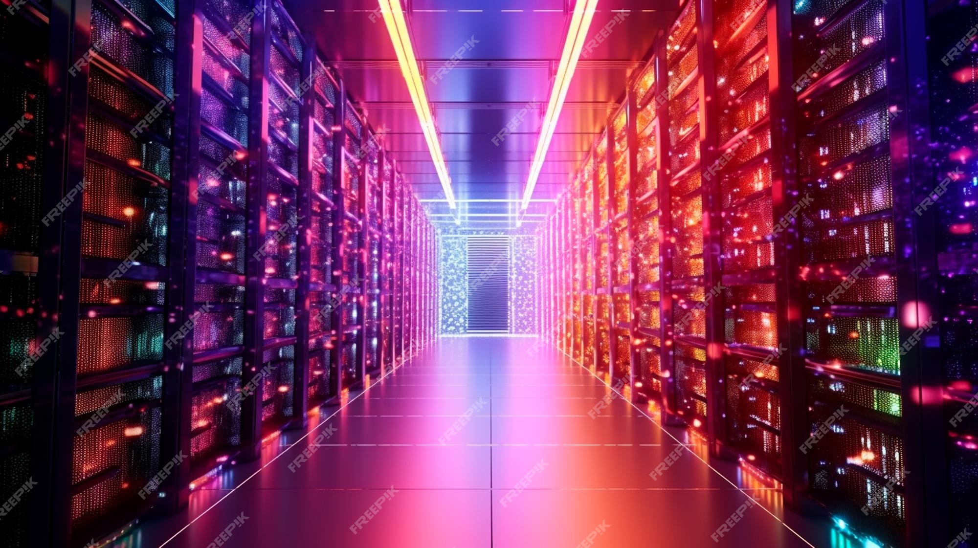 Premium Photo Data Center Server Room Colorful Supercomputer