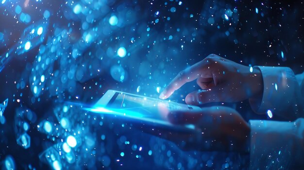 Data science AI Digital technology concept Computer programmer using digital tablet Generative ...