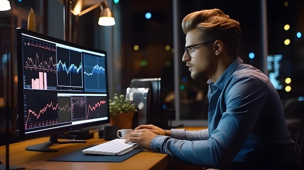 Premium AI Image | A data scientist in a focused environment analyzing datasets on a computer ...