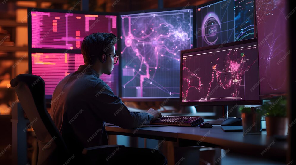 Premium AI Image | A data scientist in a focused environment analyzing datasets on a computer ...