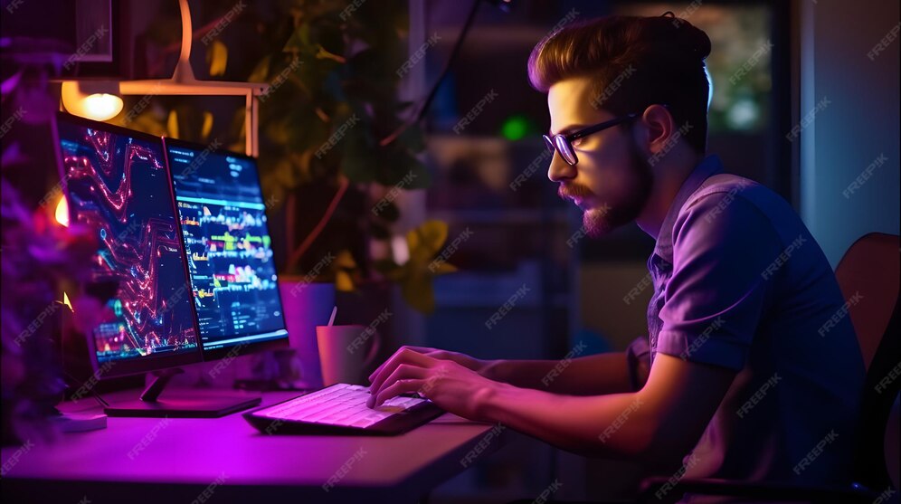 Premium AI Image | A data scientist in a focused environment analyzing datasets on a computer ...