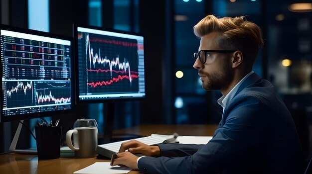 Premium AI Image | A data scientist in a focused environment analyzing datasets on a computer ...