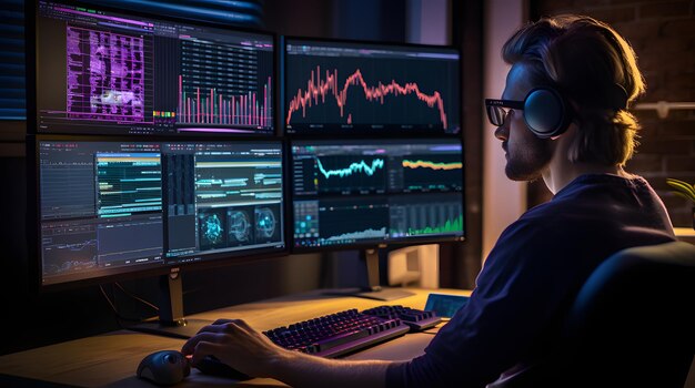 Premium AI Image | A data scientist in a focused environment analyzing datasets on a computer ...