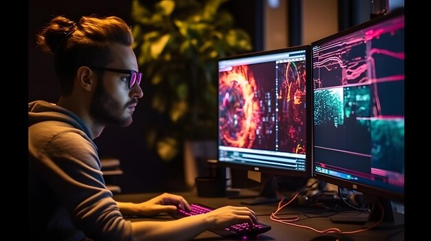 Premium AI Image | A data scientist in a focused environment analyzing datasets on a computer ...