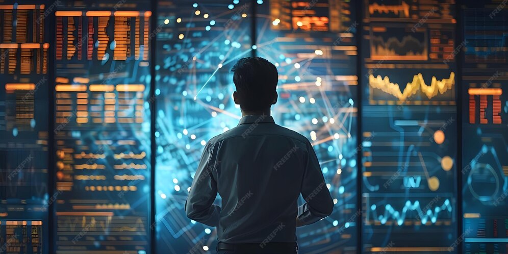 Premium Photo | A data scientist is analyzing complex data sets on a virtual screen Concept Big ...