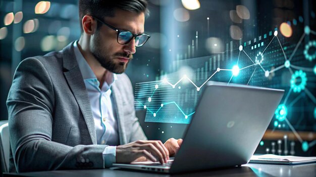 Data Scientists Man Programmer Using Laptop Analyzing And Development Algorithm Premium Ai