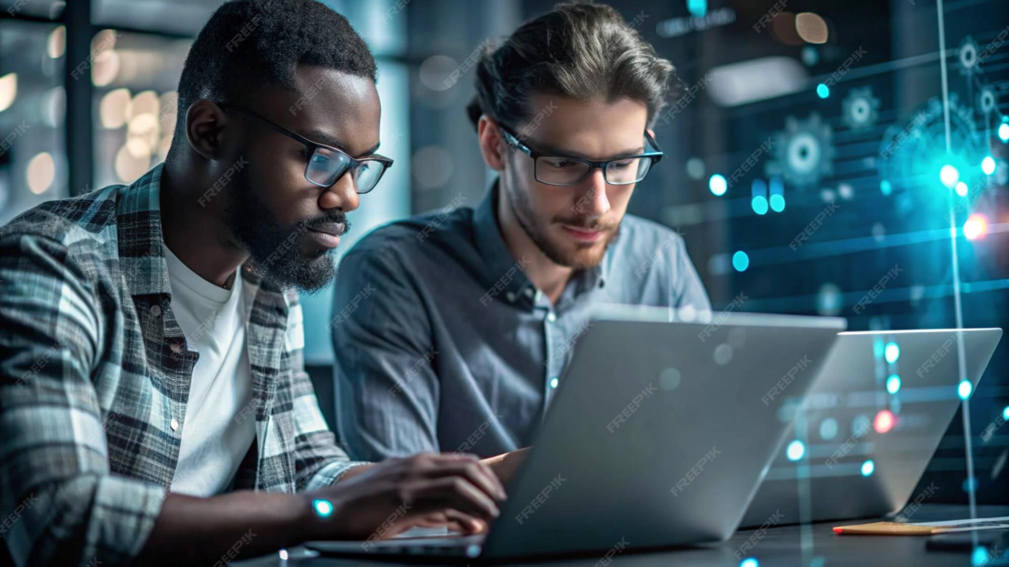 Data Scientists Man Programmer Using Laptop Analyzing And Development Algorithm Premium Ai