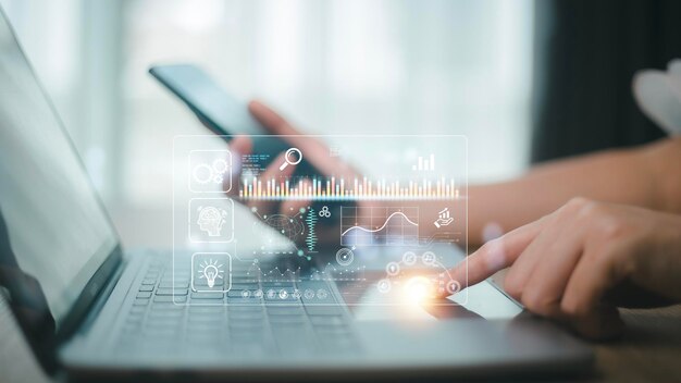 Premium Photo | Data scientists woman programmer using laptop analyzing ...