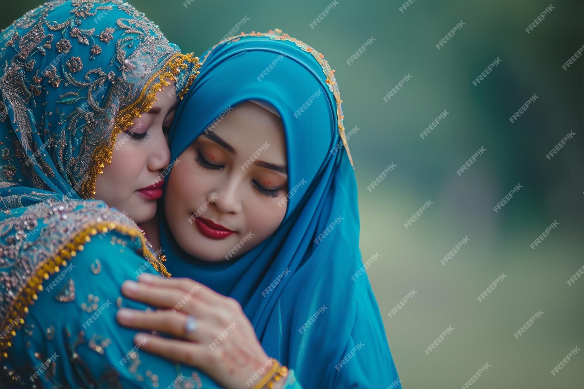 Premium Photo Daughter Embracing Mother During Eid Celebration In