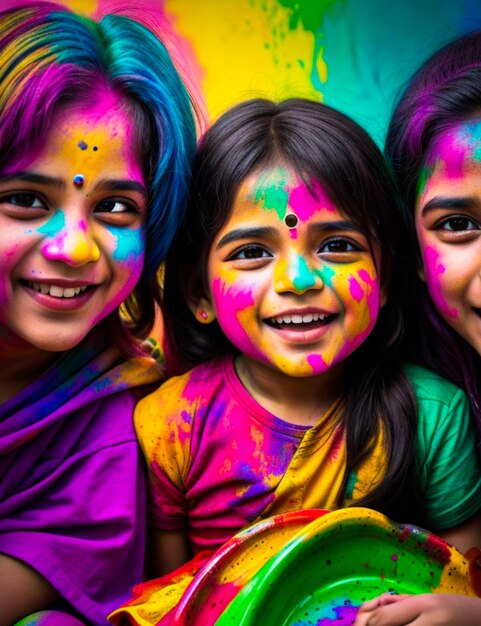 Premium AI Image | Day of Holi celebration full happy family Premium AI Image | Day of Holi celebration full happy family