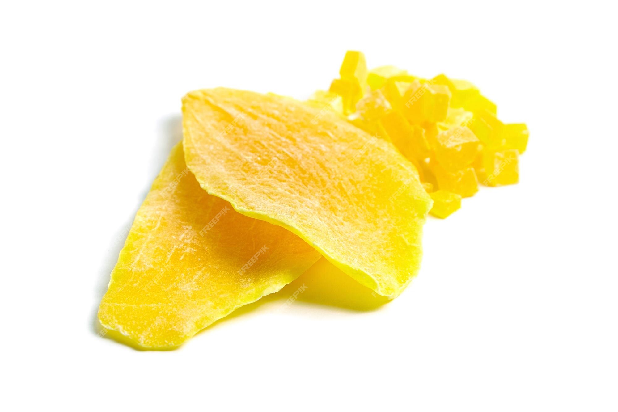 Premium Photo Dehydrated Mango Slices And Cubes Isolated On White