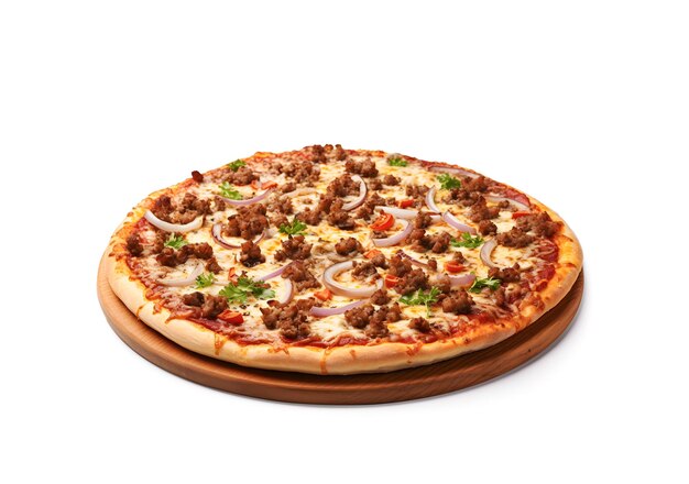 Premium Ai Image Delicious Crispy Pizza With Meat And Cheese Isolated On White Background