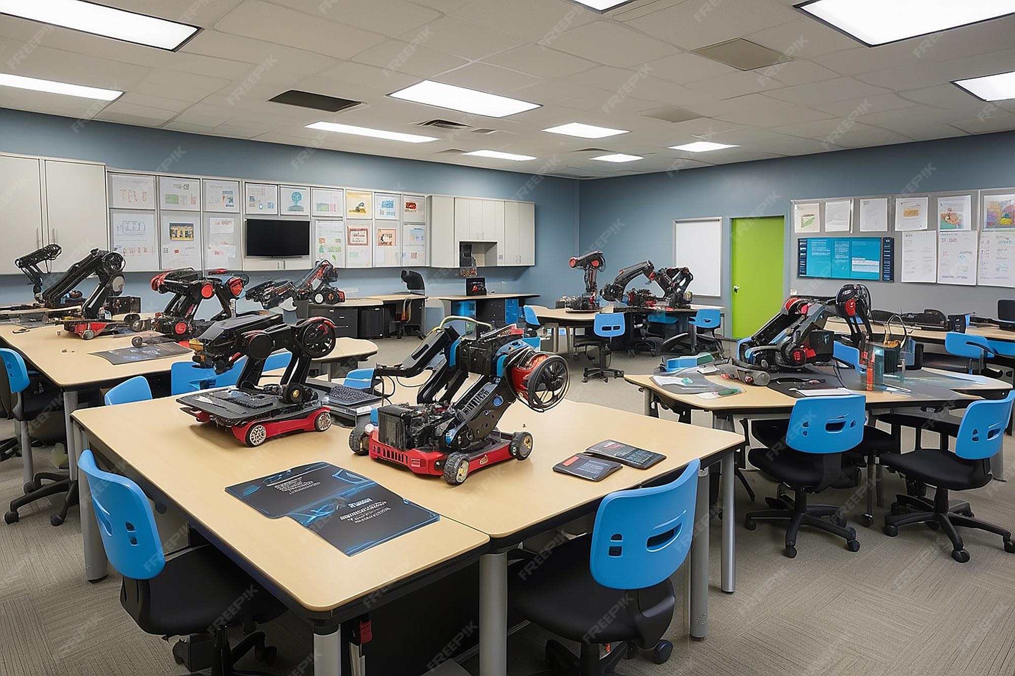 Premium AI Image | Depict a robotics lab corner with students working ...