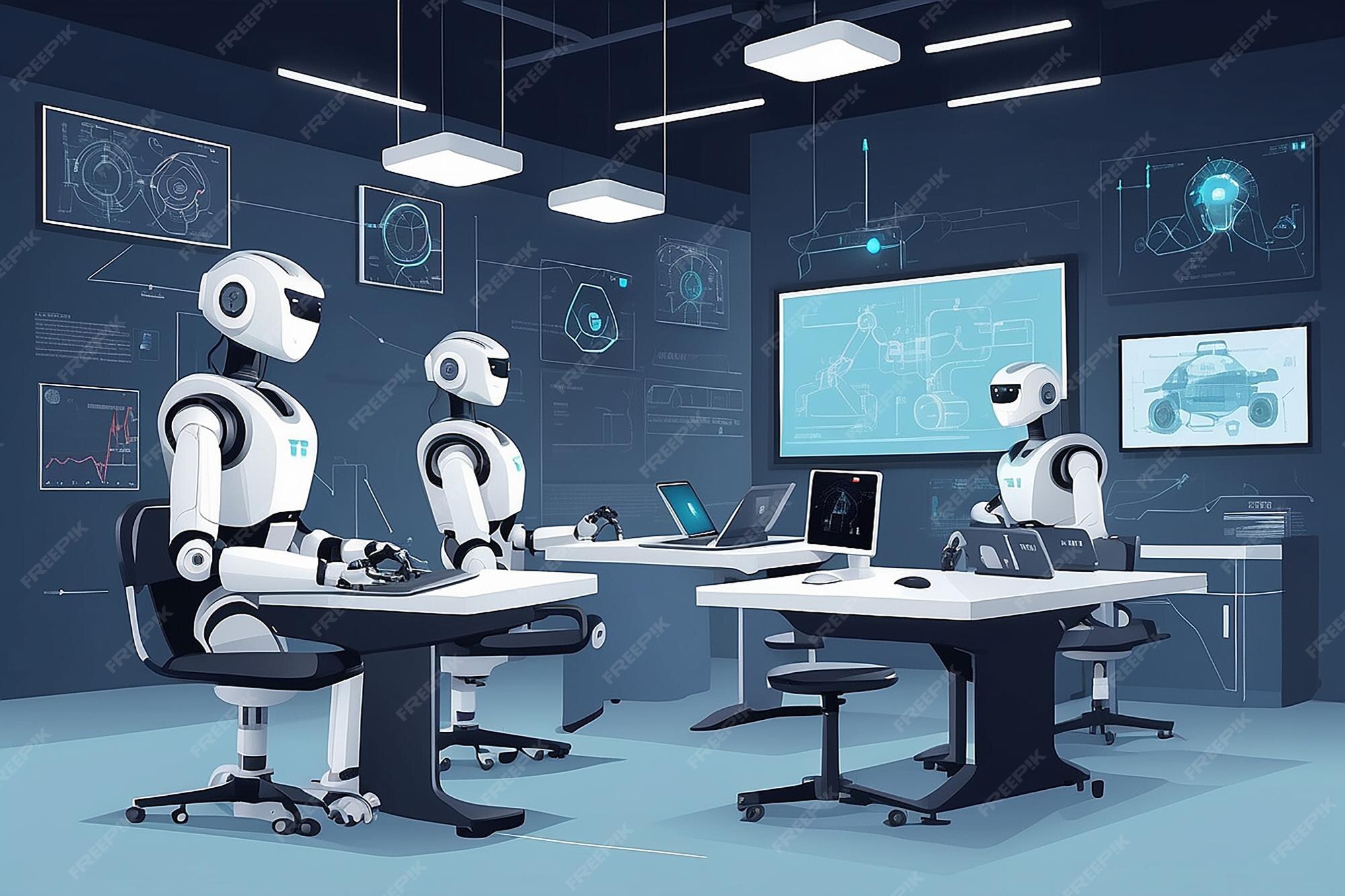 Premium Photo | Depict a robotics lab with students developing AI ...