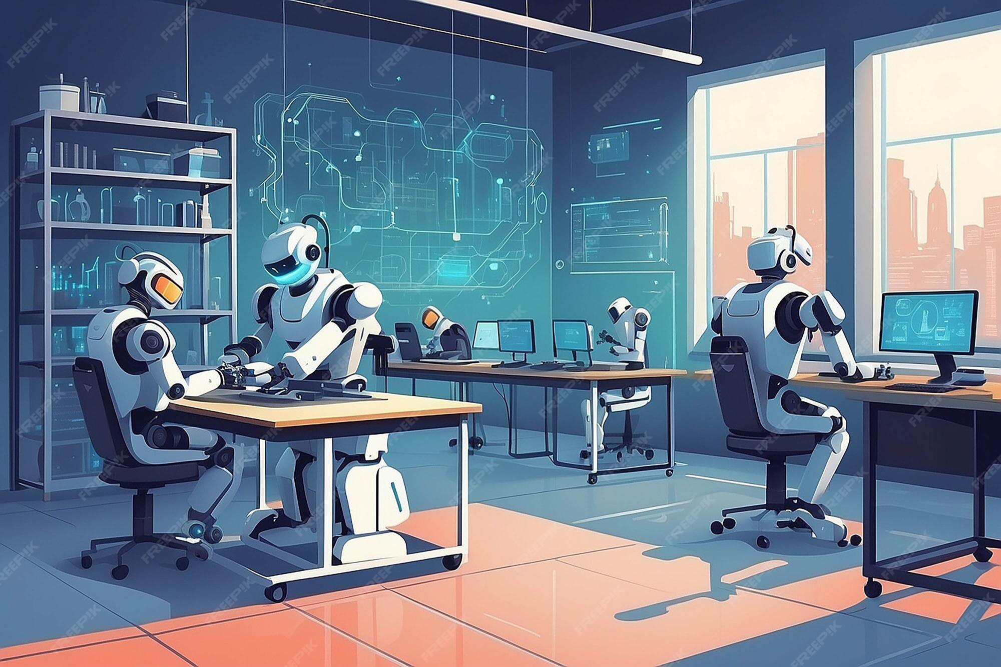 Premium Photo | Depict a robotics lab with students developing AI ...