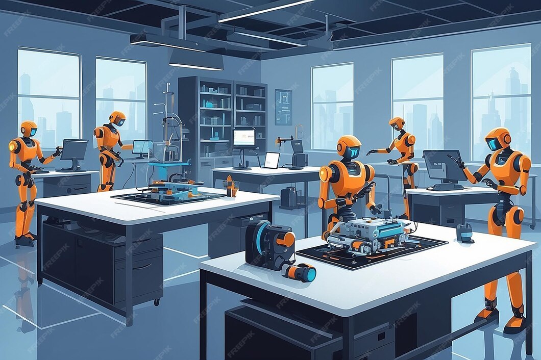 Premium Photo | Depict a robotics lab with students developing AI algorithms for autonomous robots