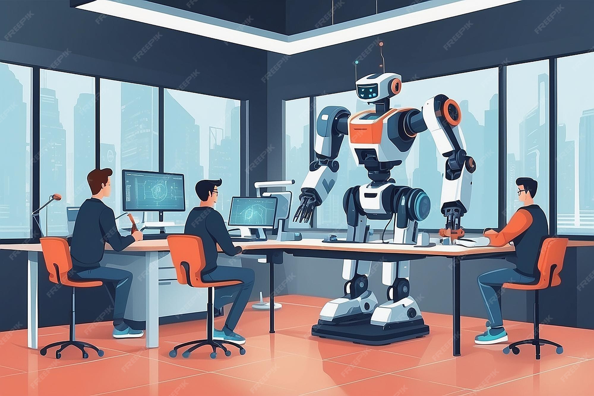 Premium Photo | Depict a robotics lab with students developing AI ...