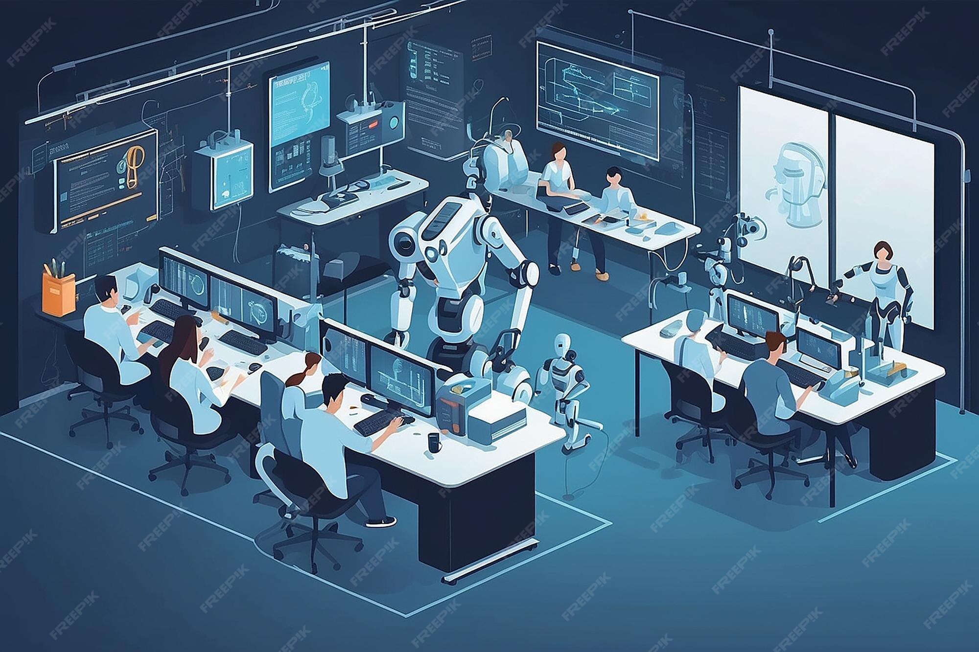 Premium Photo | Depict a robotics lab with students developing AI algorithms for autonomous robots