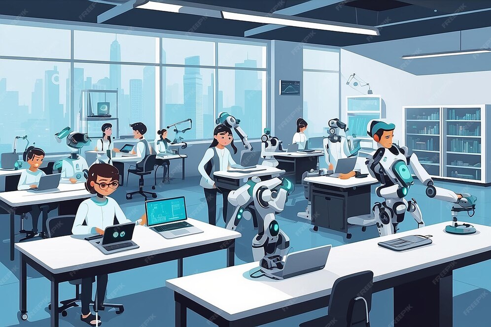 Premium Photo | Depict a robotics lab with students developing AI algorithms for autonomous robots