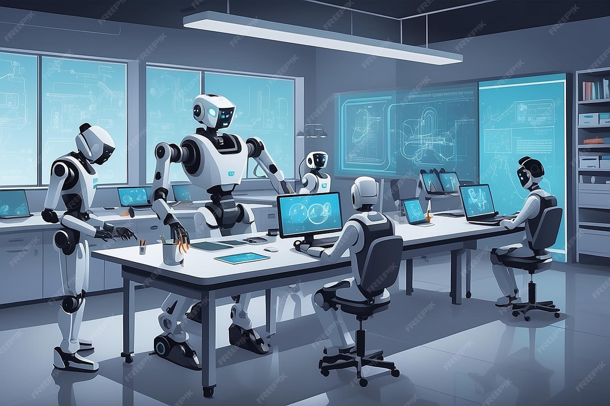 Premium Photo | Depict a robotics lab with students developing AI algorithms for autonomous robots